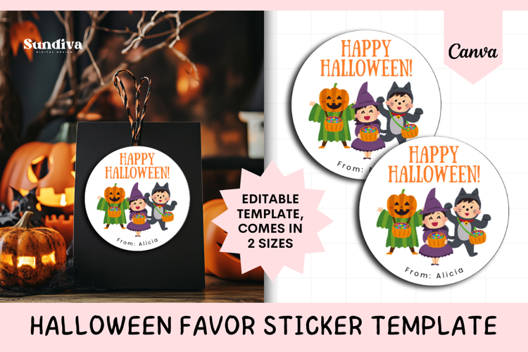 Halloween Treat Round Sticker Canva Template - 4