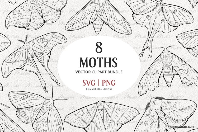 8 Celestial Moths Vector Clipart. SVG Butterfly Outline