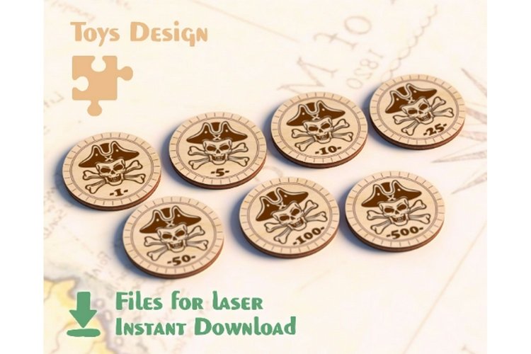 Pirate Coins coins with numbers - laser cut files