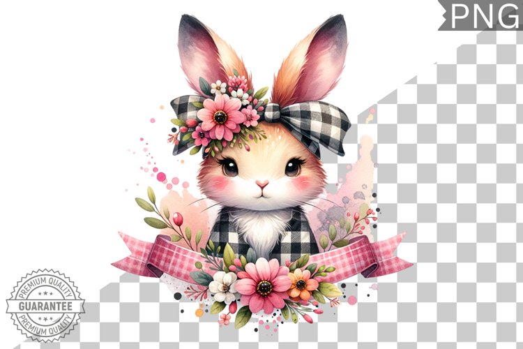 Bunny With Flowers Sublimation - Clipart PNG Design