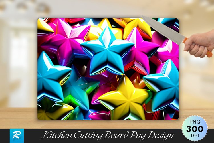 Colorful 3D Stars Cutting Board Sublimation Design