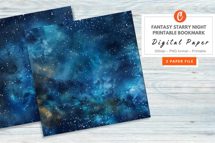 Fantasy Starry Night Printable Bookmark Digital Paper