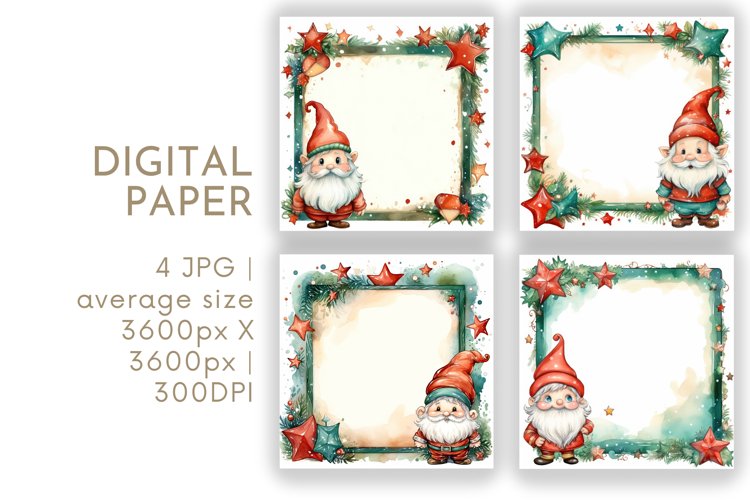 Christmas Gnome Frame Digital Paper JPG