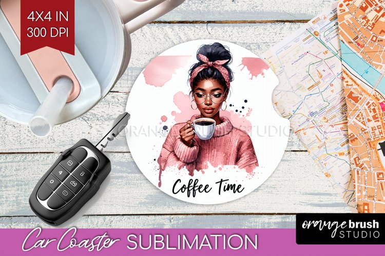 Coffee Girl Car Coaster - Coffee Lover Coaster PNG (5038047)