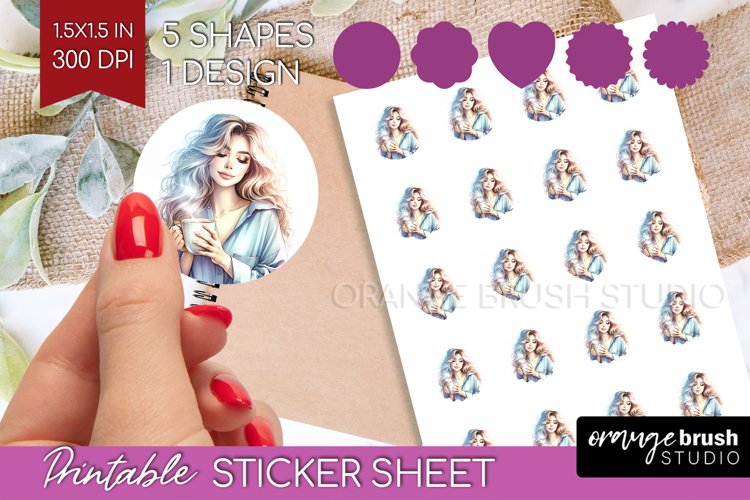 Coffee Girl Round Sticker - Coffee Lover Printable (5037012)