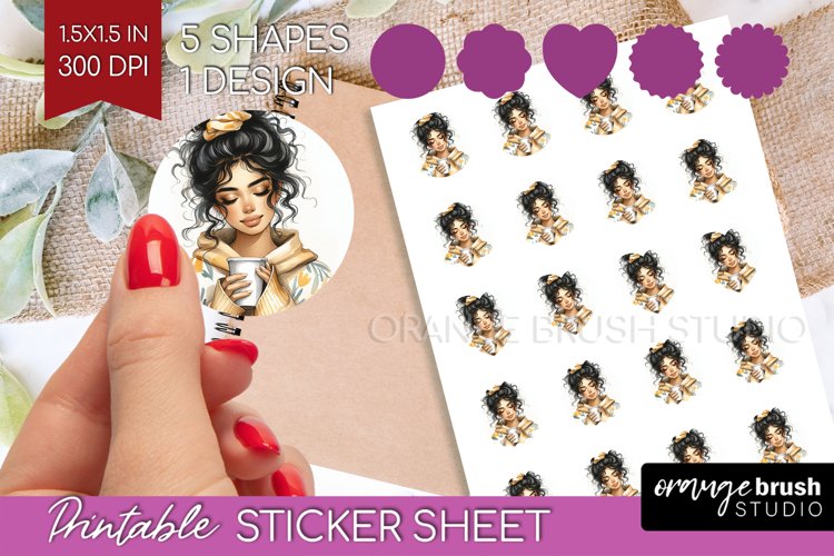 Coffee Girl Round Sticker - Coffee Lover Printable (5037043)