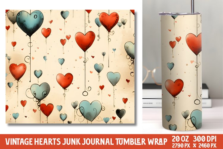 Vintage Hearts Junk Journal Tumbler Wrap