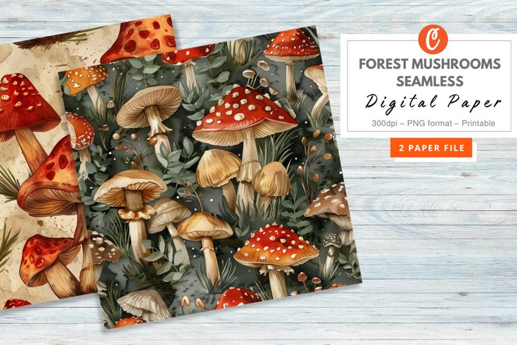 Forest Mushrooms Seamless Digital Paper
