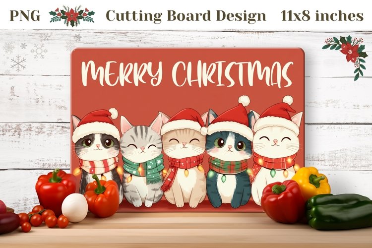 Christmas Cats Cutting Board, Merry Christmas Cutting Board