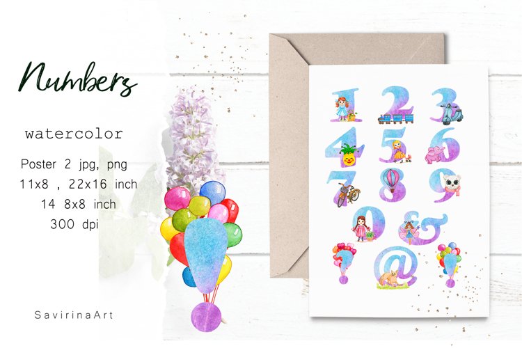 Number Watercolor Flowers Card,Poster number Sublimation PNG (2043292 ...