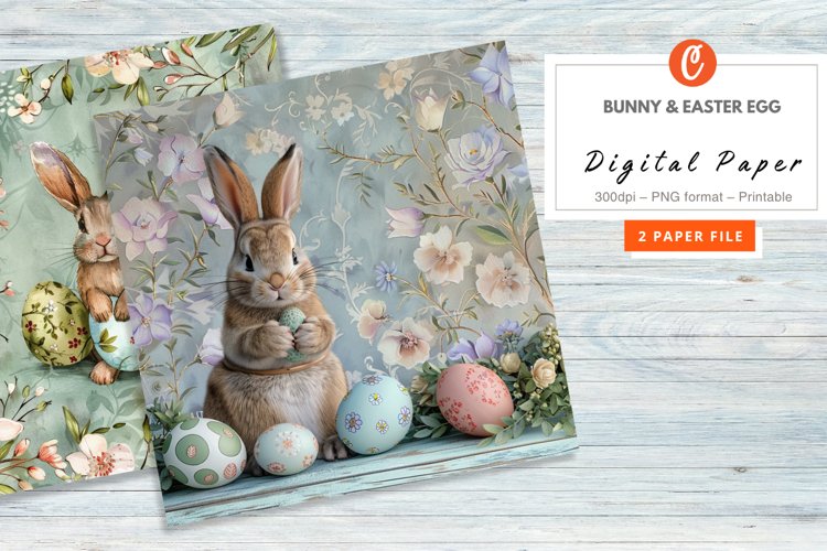 Vintage Easter Bunny Chick Egg Digital Paper