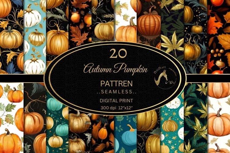 Watercolor Vintage Autumn Pumpkin Seamless Paper