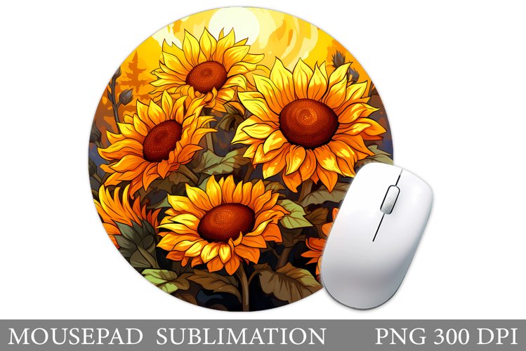 Sunflowers Mouse Pad Design. Summer Round Mouse Pad Template