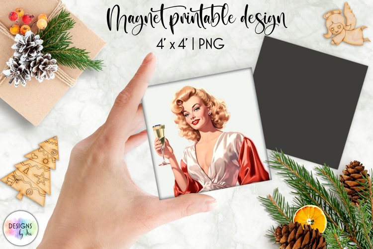 Watercolour Christmas Magnet | Vintage Pinup Girls Christmas
