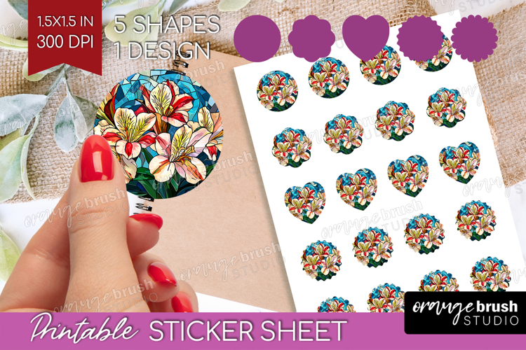 Stained Glass Round Sticker - Flowers Printable (5302725)
