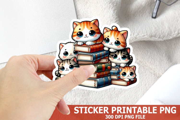 Cute Cat on A Stack of Books Sticker