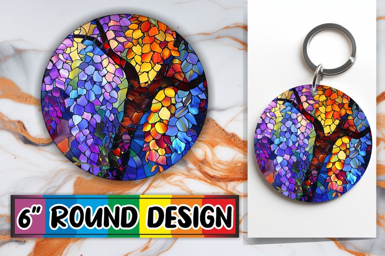 Round Design Colorful Tree Stained Glass