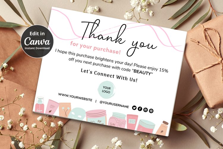 Thank You Card Canva Template for Beauty Product Printable