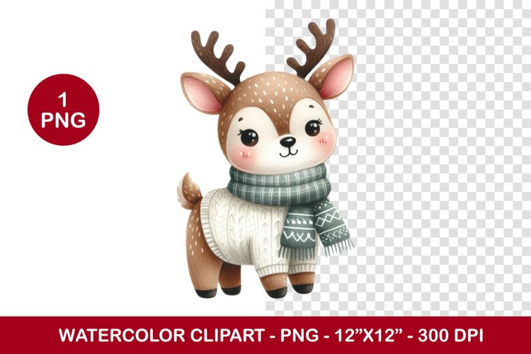 png watercolor clipart - christmas reindeer (4904379)