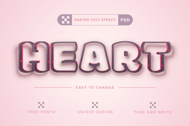 PSD Heart - Editable Text Effect, Font Style