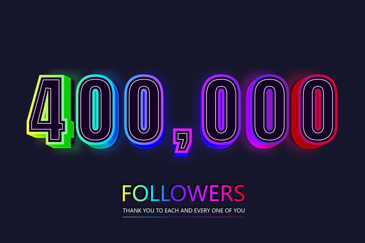 400000 social followers and subscribers neon text effect