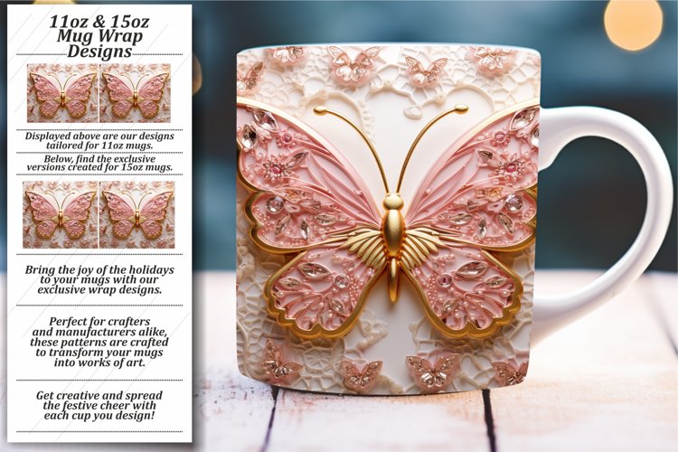 Shimmering 3D Butterfly Bliss: Mug Wrap 11oz 15oz (2956551)