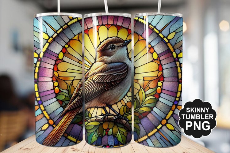 Eastern Phoebe Single Bird Stained Glass - Tumble Design
