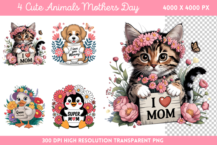 Cute Animals Mothers Day Clipart PNG (5424957)