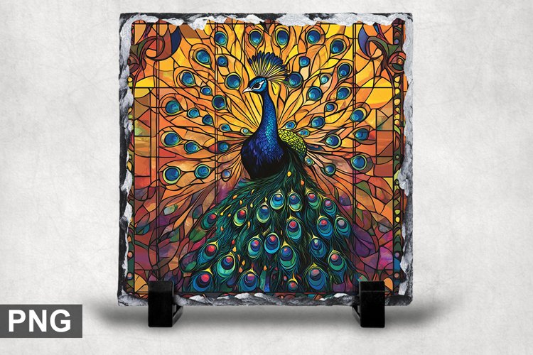 Stained Glass Peacock - Square Sublimation Slate Design