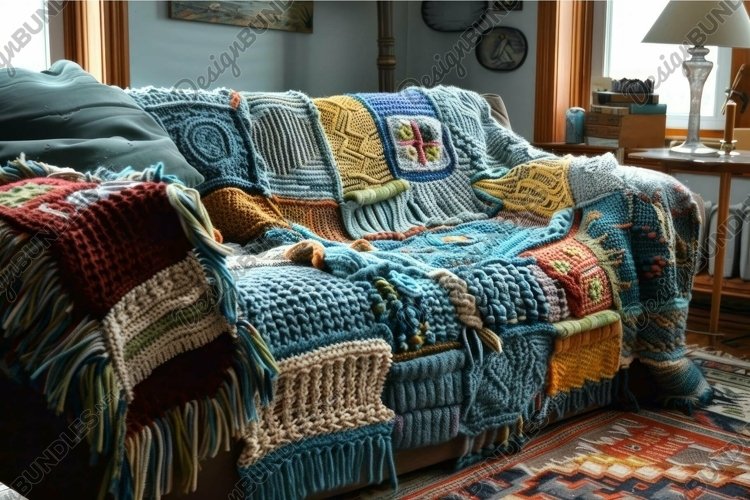 Cozy handmade patchwork quilt on a vintage sofa