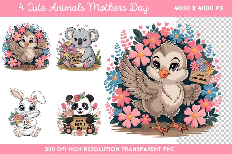Cute Animals Mothers Day Clipart PNG (5424955)