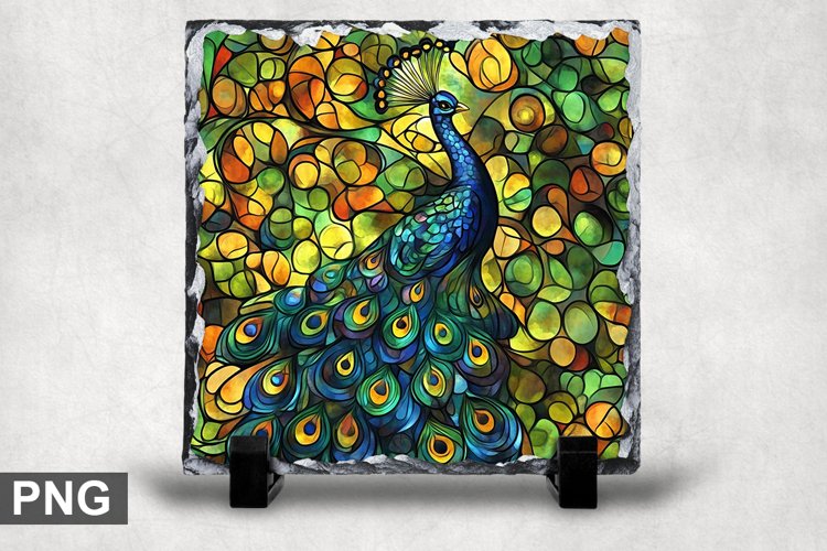 Stained Glass Peacock - Square Sublimation Slate Design