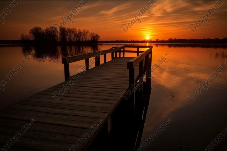 Serene sunset at lakeside pier (4283221)
