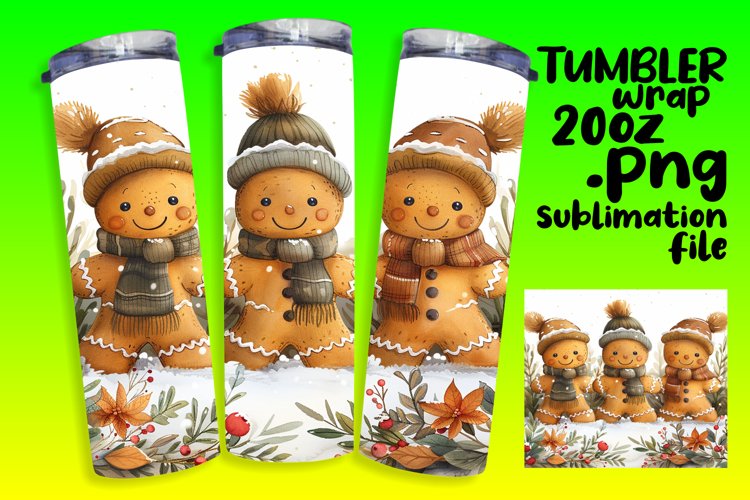 Gingerbread Man Holiday Wrap 20oz Tumbler Sublimation