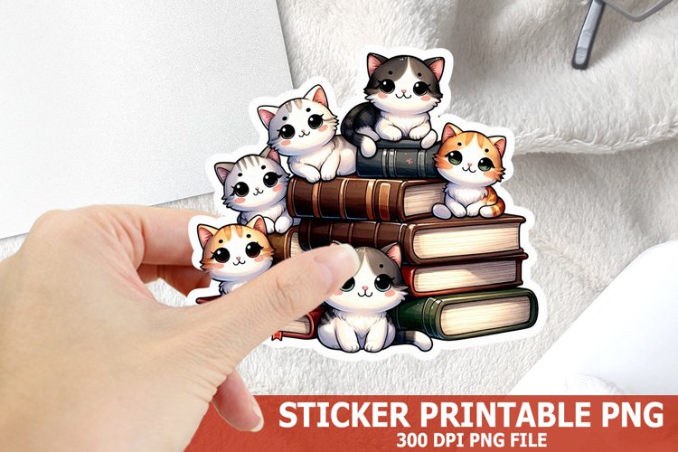 Cute Cat on A Stack of Books Sticker
