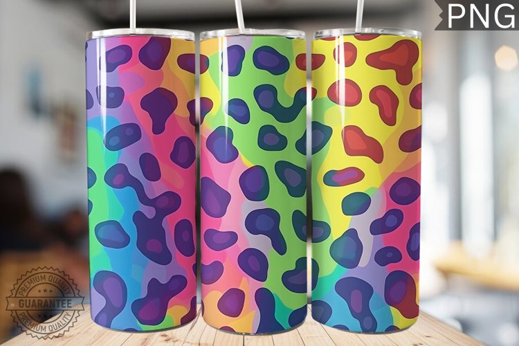 Rainbow Leopard Print Tumbler Wrap - High Quality 300 Dpi