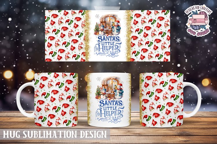 Christmas Mug Wrap Sublimation Santa's little helper Quote