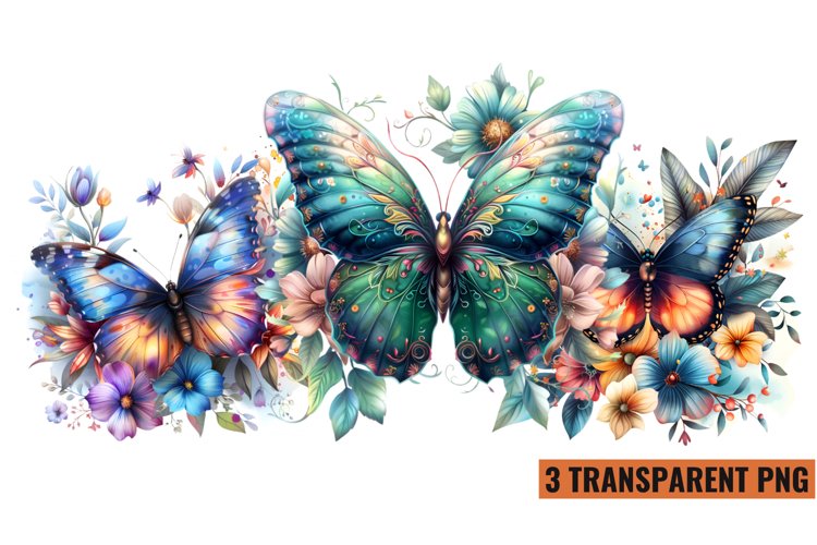 Butterflies With Flowers Clipart PNG