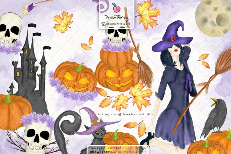 Watercolor Halloween illustration Clipart | Drawberry CP032