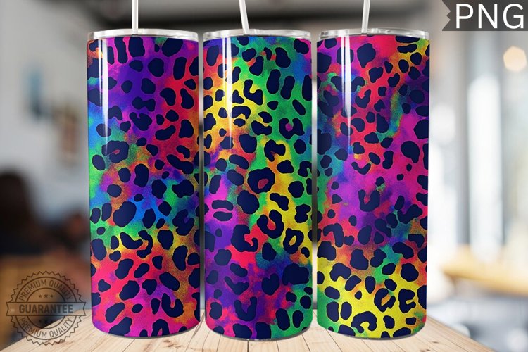 Rainbow Leopard Print Tumbler Wrap - High Quality 300 Dpi