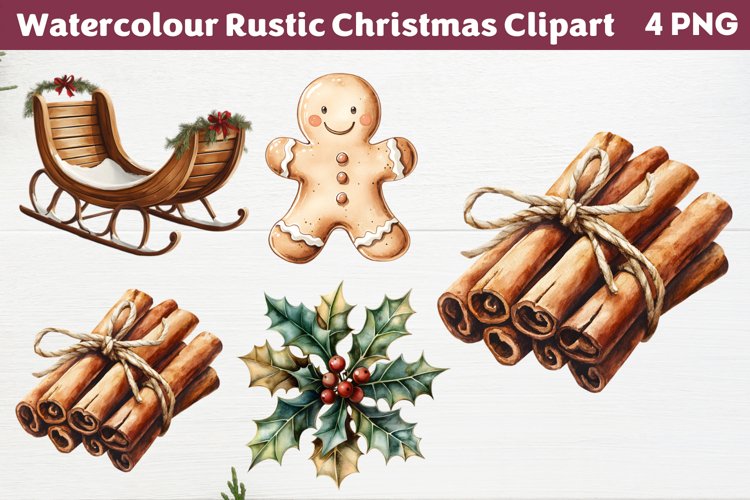 Watercolour Rustic Christmas Clipart PNG (4675419)