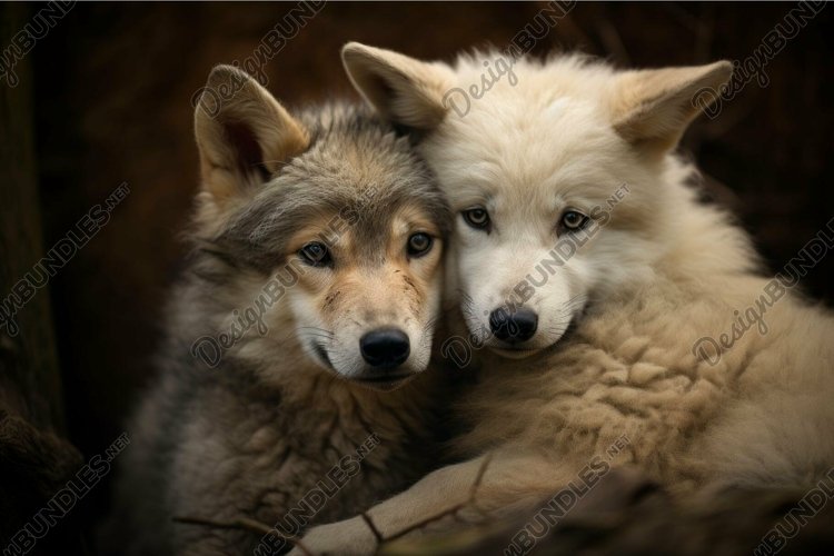 Intimate moment between two wolves