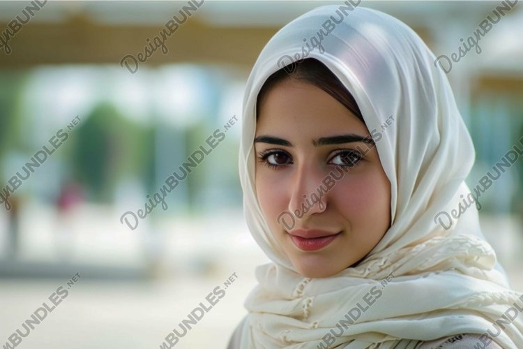 Serene young woman in traditional hijab