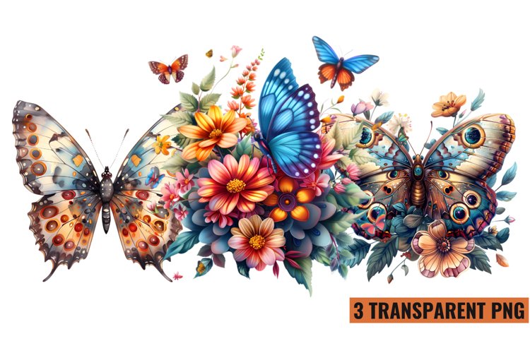 Butterflies With Flowers Clipart PNG