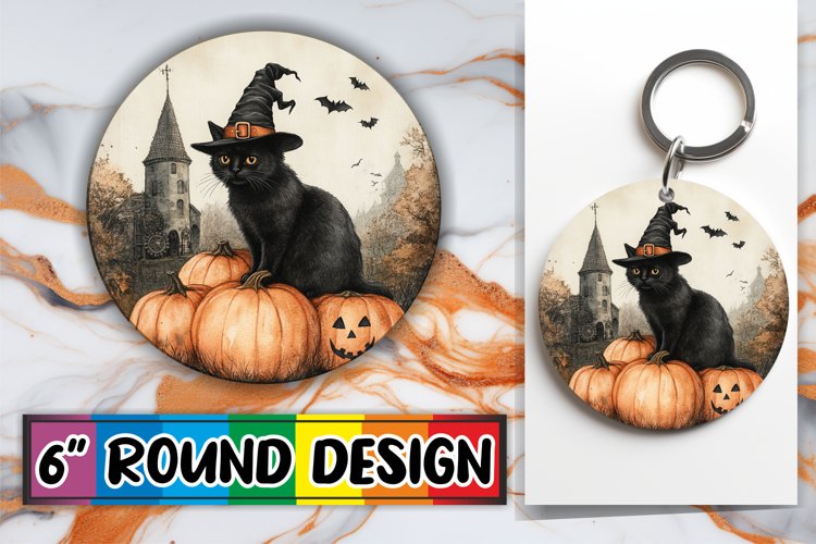 Fall Halloween Round Design with Spooky Cat