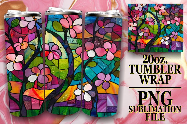 Stained Glass Tree Colorful Tumbler Wrap 20oz Sublimation