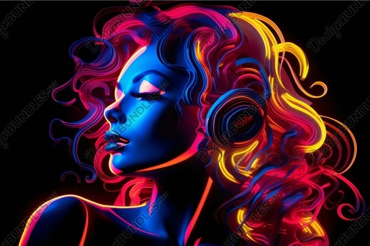 Neon glow portrait of stylish woman