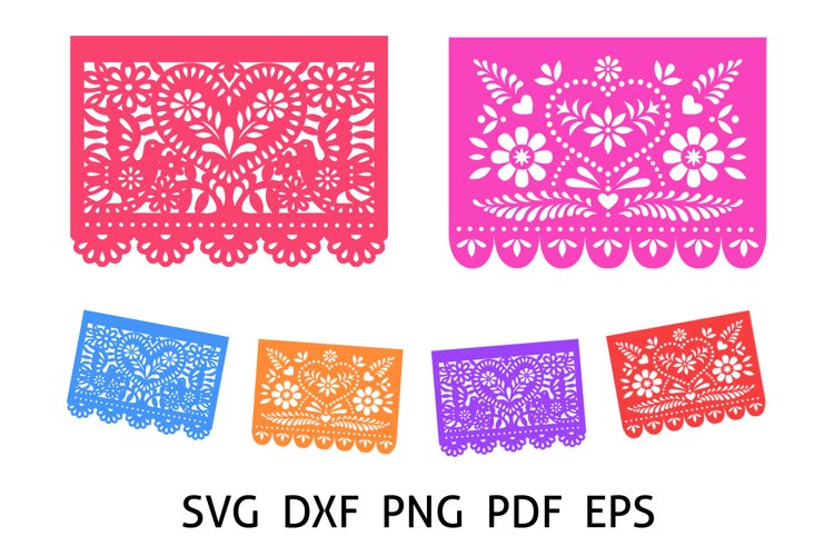 Papel Picado SVG Decoration Banner Mexican Fiesta Bunting Vector Cameo 