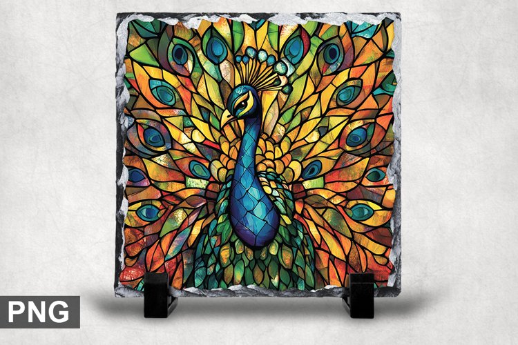 Stained Glass Peacock - Square Sublimation Slate Design