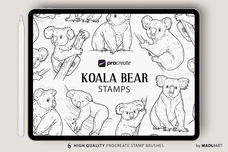 6 Koala Bear Procreate Brush Stamps. Baby Koala Line Tattoo